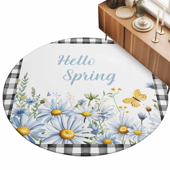 8ft Round Rug Daisy Floral Area Rugs for Living Room Bedroom Washable ...