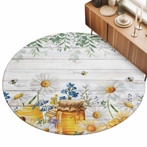 8ft Round Rug Daisy Spring Floral Area Rugs for Living Room Bedroom ...