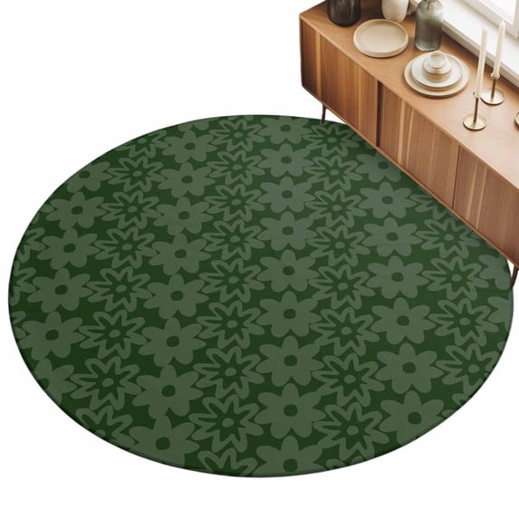 8ft Round Rug Dark Green Gold Floral Area Rugs for Living Room Bedroom ...