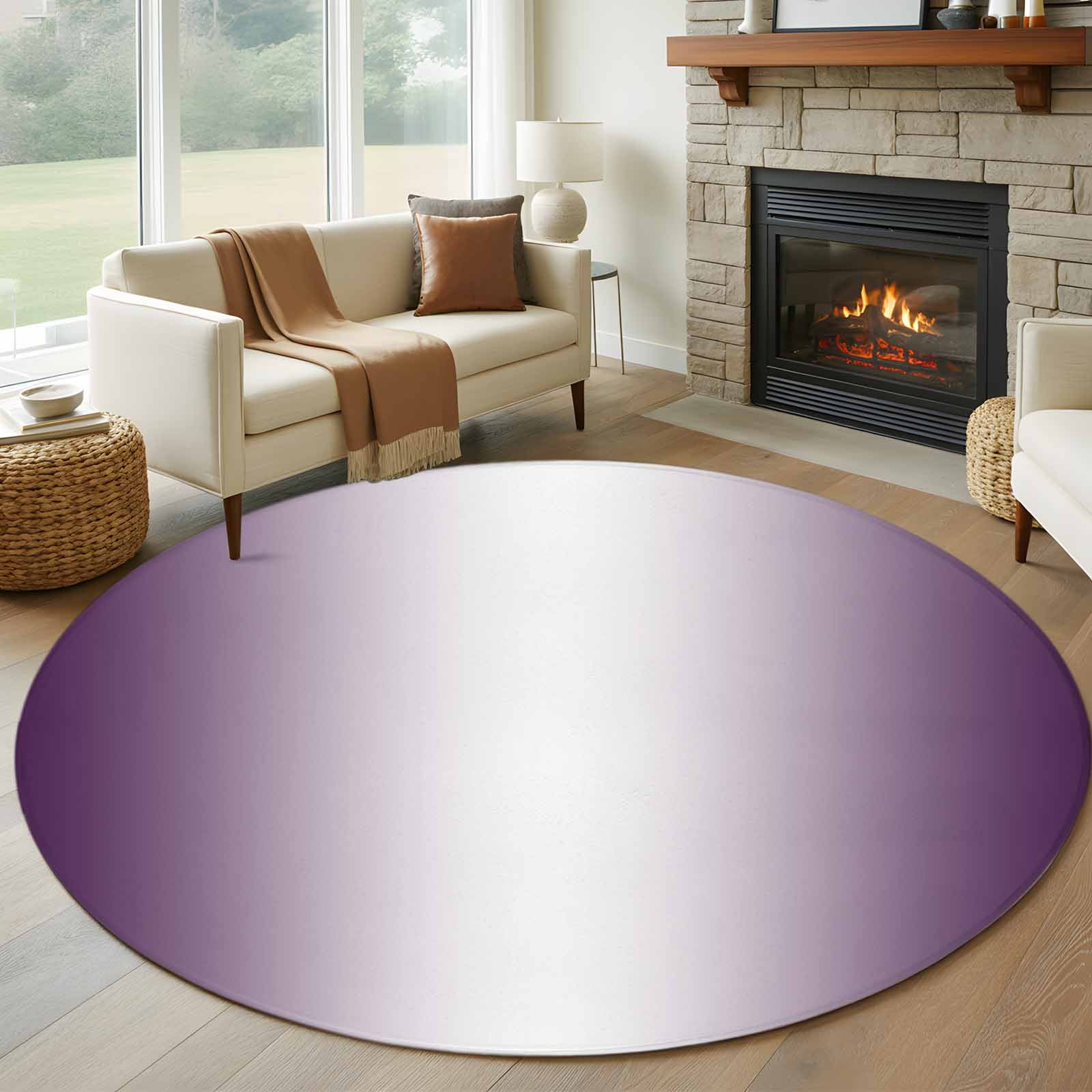 8ft Round Rug, Dark Purple Ombre Non-Skid Rubber Backing Large Area ...