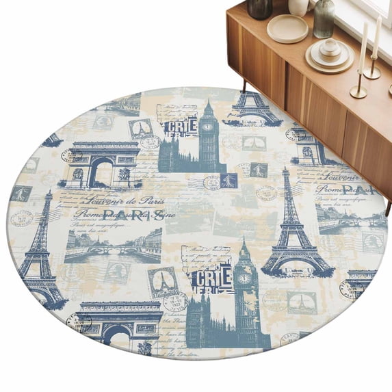 8ft Round Rug Eiffel Tower Area Rugs for Living Room Bedroom Washable ...