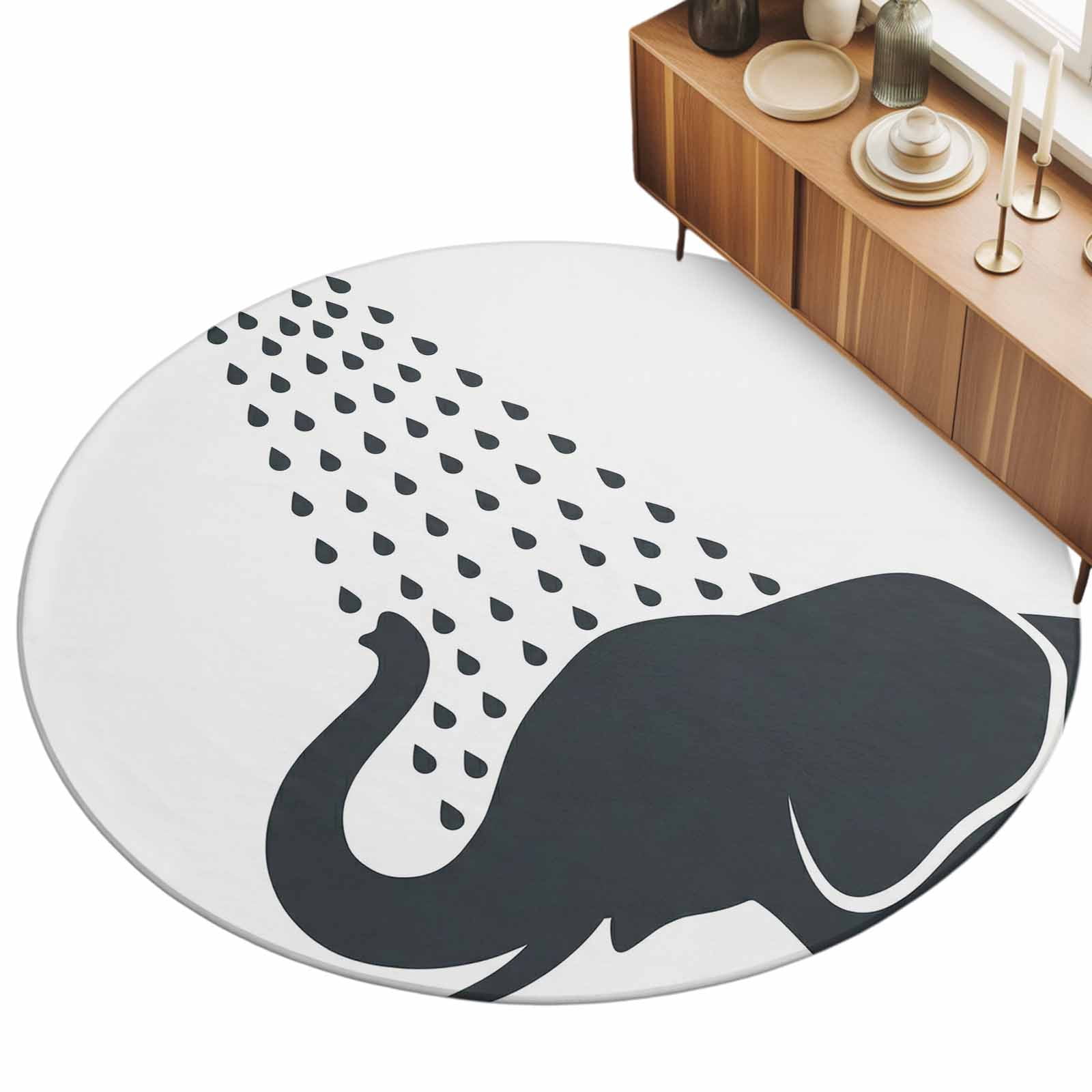 8ft Round Rug Elephants Showering Area Rugs for Living Room Bedroom ...