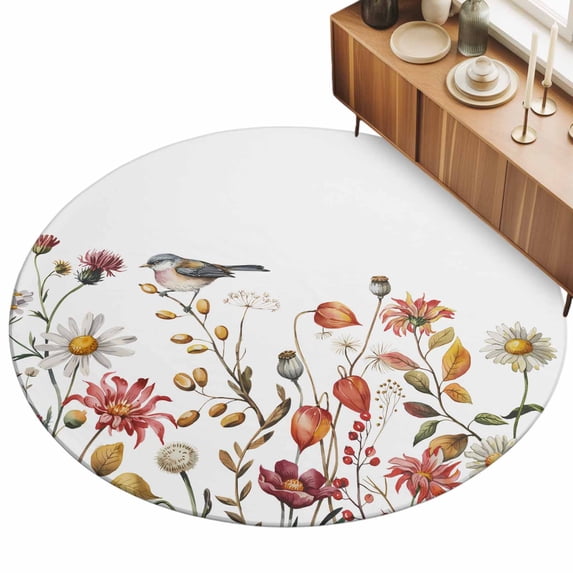 8ft Round Rug Fall Bird Flower Area Rugs for Living Room Bedroom ...