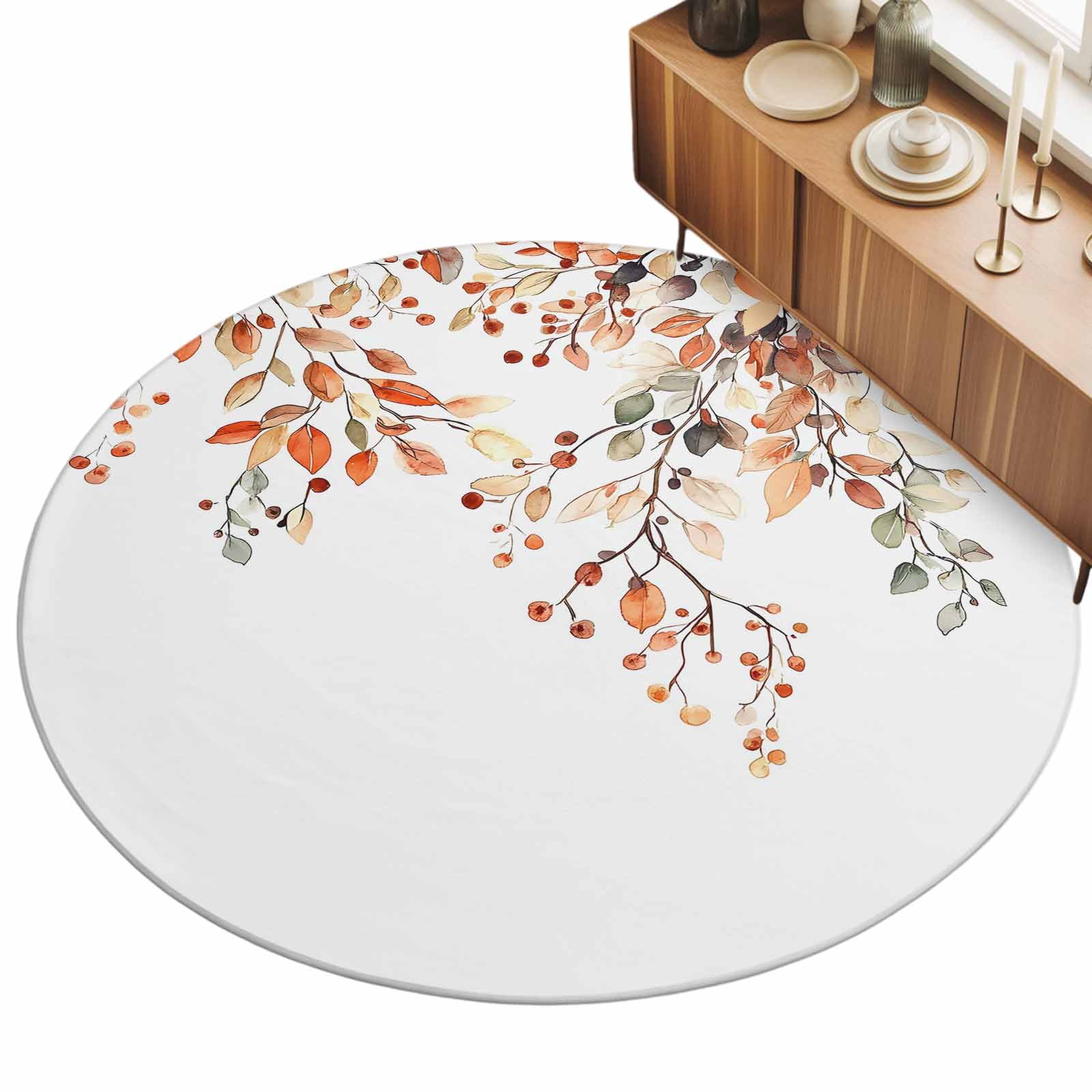 8ft Round Rug Fall Leaves Area Rugs for Living Room Bedroom Washable ...