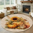 8ft Round Rug, Fall Thanksgiving Non-Skid Rubber Backing Large Area ...