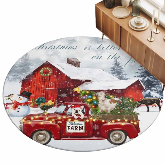 8ft Round Rug Farm Christmas Area Rugs for Living Room Bedroom Washable ...