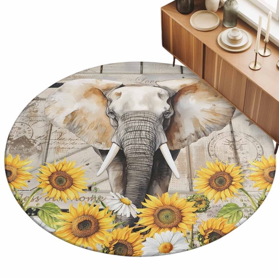 8ft Round Rug Farmhouse Elephants Area Rugs for Living Room Bedroom ...