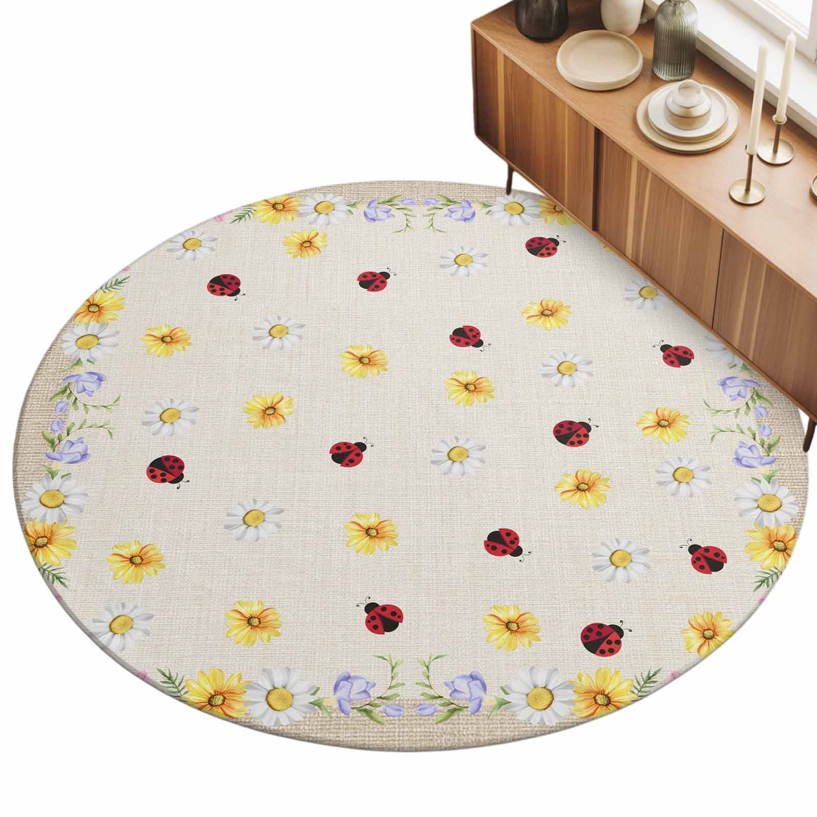8ft Round Rug Farmhouse Flowers Area Rugs for Living Room Bedroom ...
