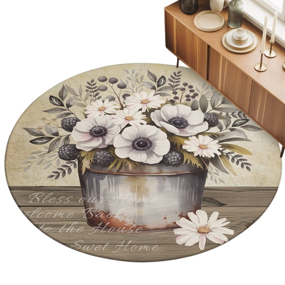 8ft Round Rug Farmhouse Flowers Area Rugs for Living Room Bedroom ...