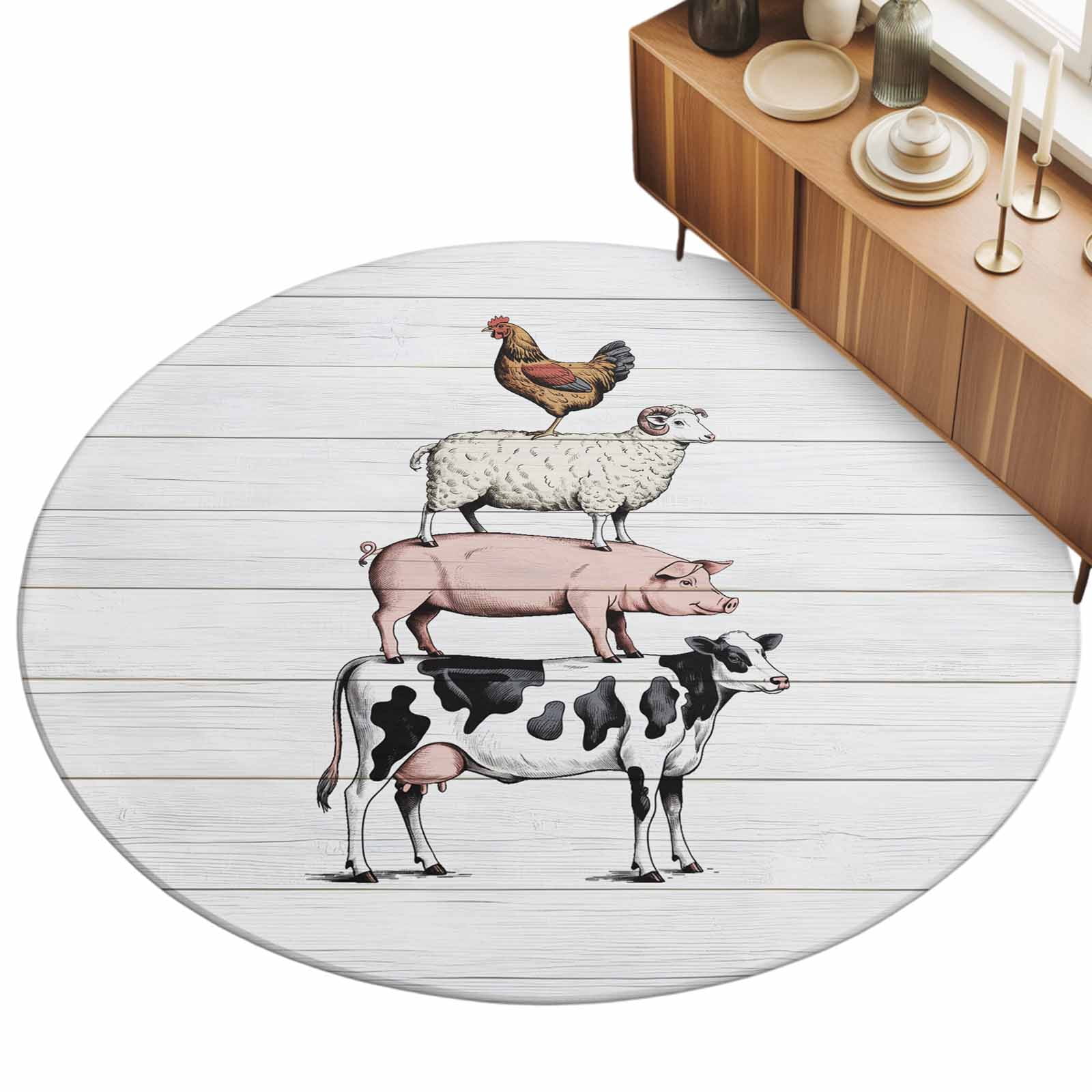 8ft Round Rug Farmhouse Wooden Grain Area Rugs for Living Room Bedroom ...