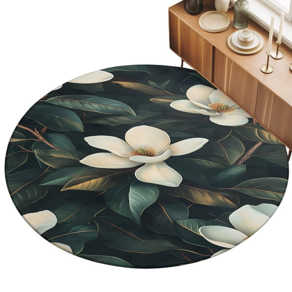 8ft Round Rug Floral Area Rugs for Living Room Bedroom Washable Non ...