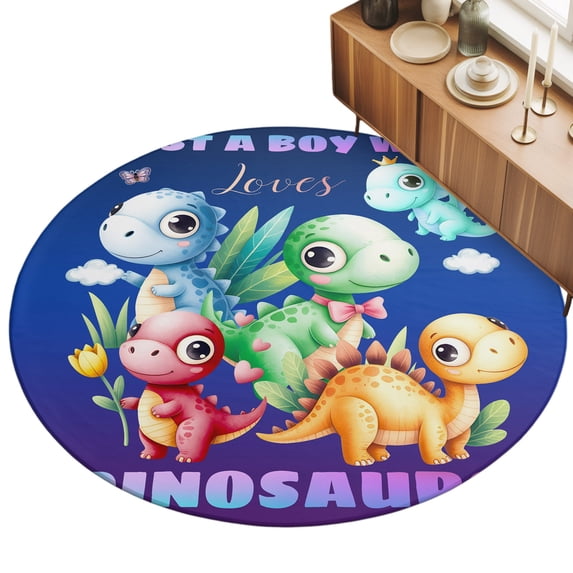 8ft Round Rug Funny Dinosaur Area Rugs for Living Room Bedroom Washable ...