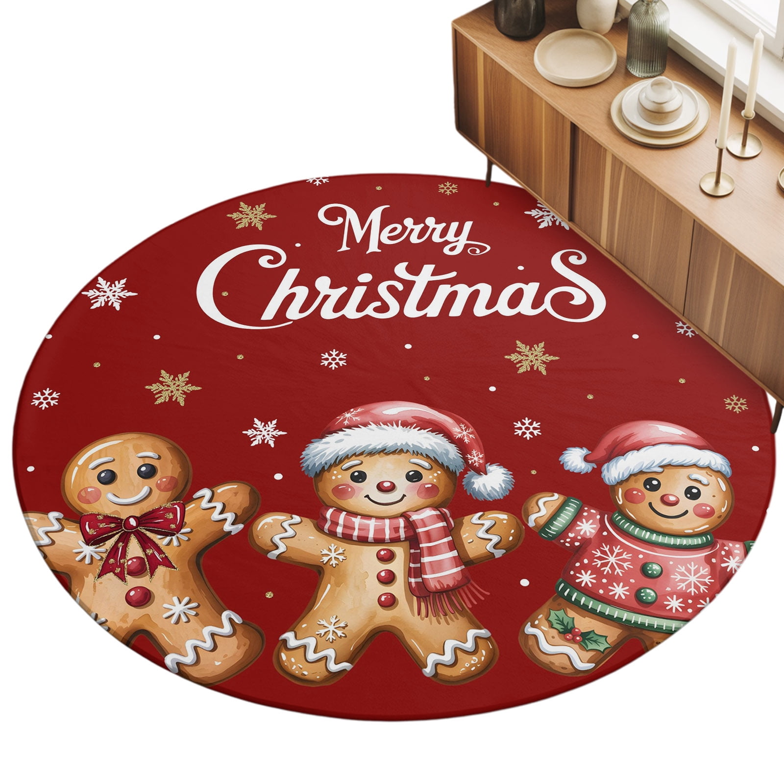 8ft Round Rug Gingerbread Red Area Rugs for Living Room Bedroom ...