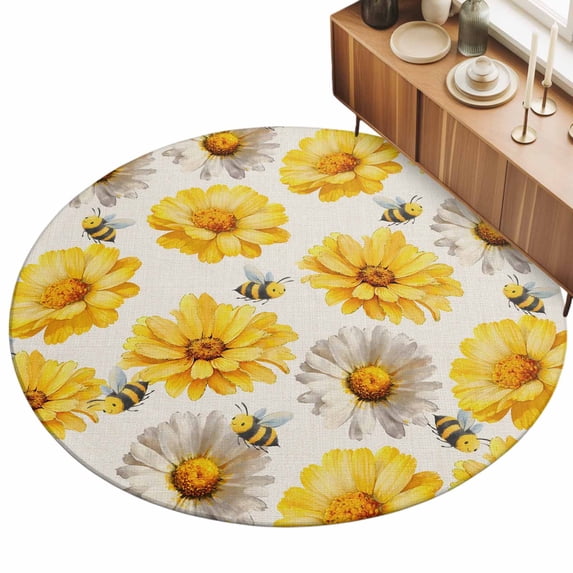 8ft Round Rug Golden Gray Chrysanthemum Area Rugs for Living Room ...