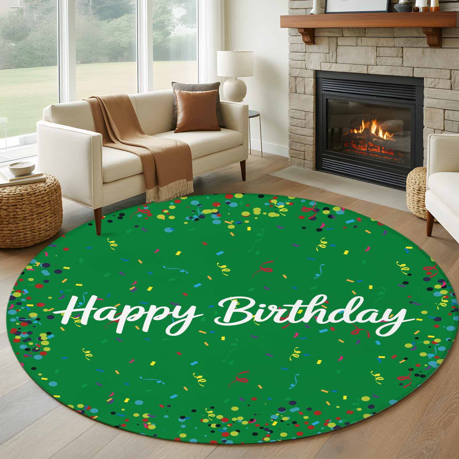 8ft Round Rug, Grass Green Birthday Non-Skid Rubber Backing Large Area ...