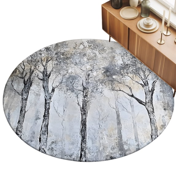 8ft Round Rug Gray Forest Area Rugs for Living Room Bedroom Washable ...
