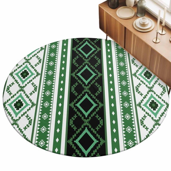 8ft Round Rug Green Black Southwest Area Rugs for Living Room Bedroom ...