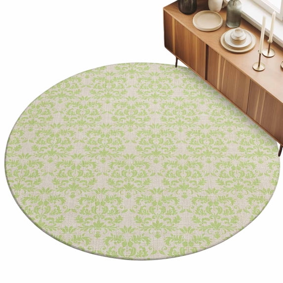 8ft Round Rug Green Boho Area Rugs for Living Room Bedroom Washable Non ...