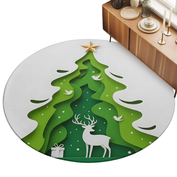 8ft Round Rug Green Christmas Tree Area Rugs for Living Room Bedroom ...