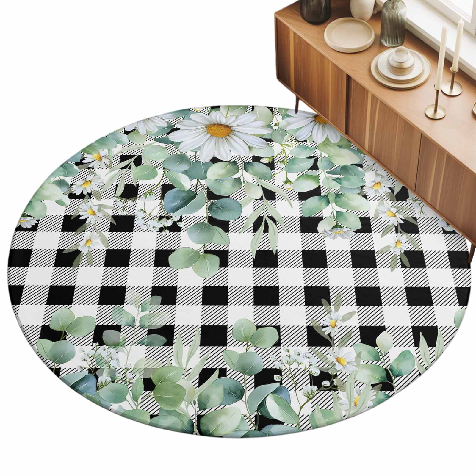 8ft Round Rug Green Eucalyptus Leaves Area Rugs for Living Room Bedroom ...