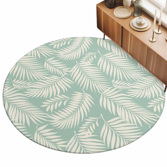 8ft Round Rug Green Leaves Area Rugs for Living Room Bedroom Washable ...