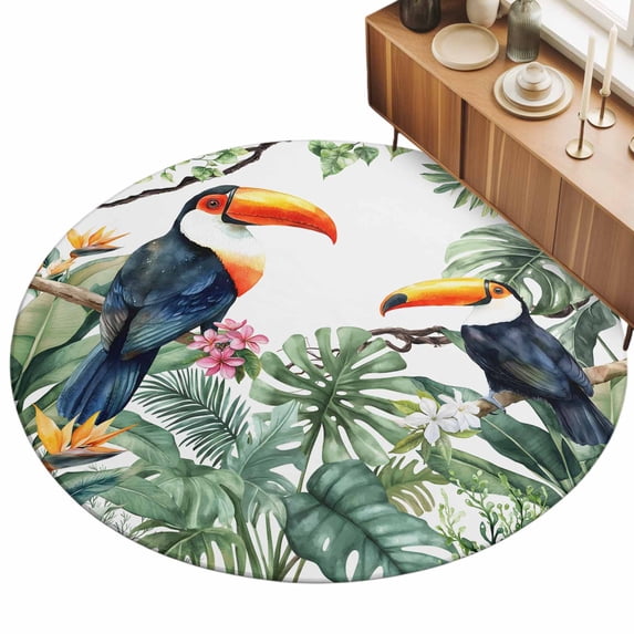 8ft Round Rug Green Leaves Birds Area Rugs for Living Room Bedroom ...
