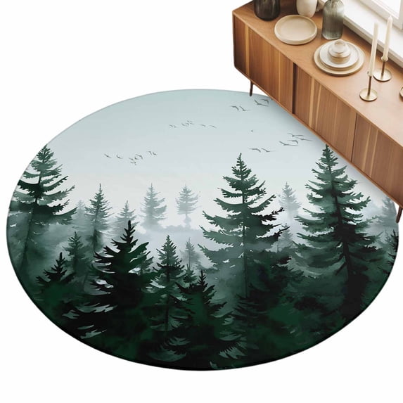8ft Round Rug Green Mist Forest Area Rugs for Living Room Bedroom ...