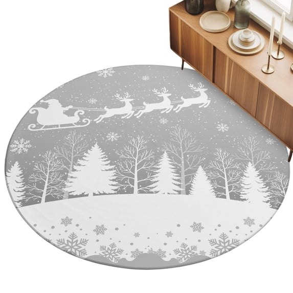 8ft Round Rug Grey Christmas Area Rugs for Living Room Bedroom Washable ...