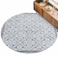 8ft Round Rug Grey Flowers Area Rugs for Living Room Bedroom Washable ...