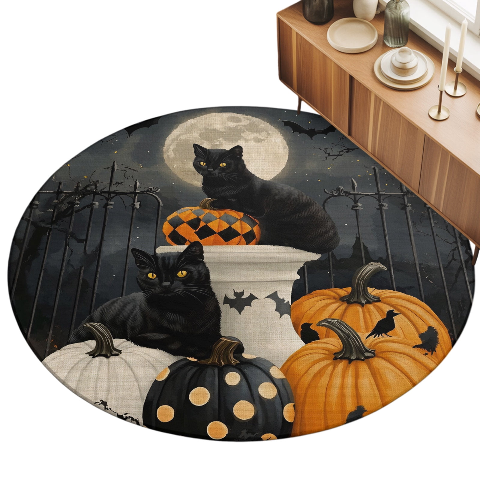 8ft Round Rug Halloween Area Rugs for Living Room Bedroom Washable Non ...