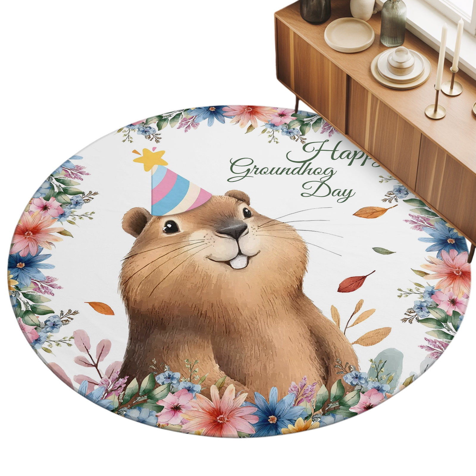 8ft Round Rug Happy Groundhog Day Area Rugs for Living Room Bedroom ...