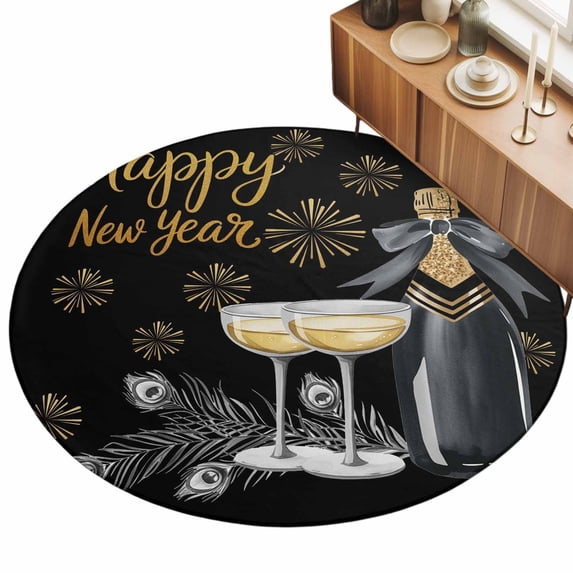 8ft Round Rug Happy New Year Area Rugs for Living Room Bedroom Washable ...