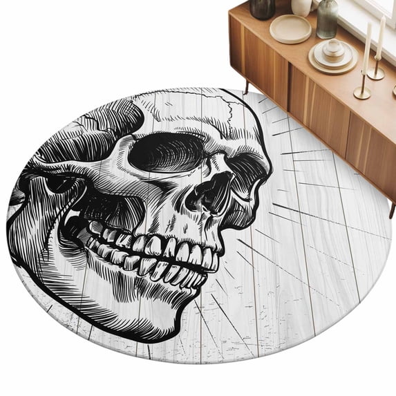 8ft Round Rug Horror Skull Area Rugs for Living Room Bedroom Washable ...