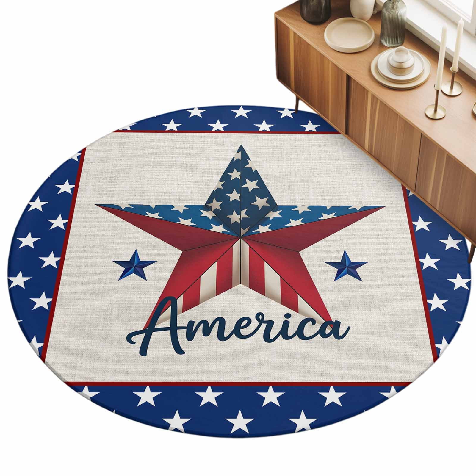 8ft Round Rug Independence Day Area Rugs for Living Room Bedroom ...