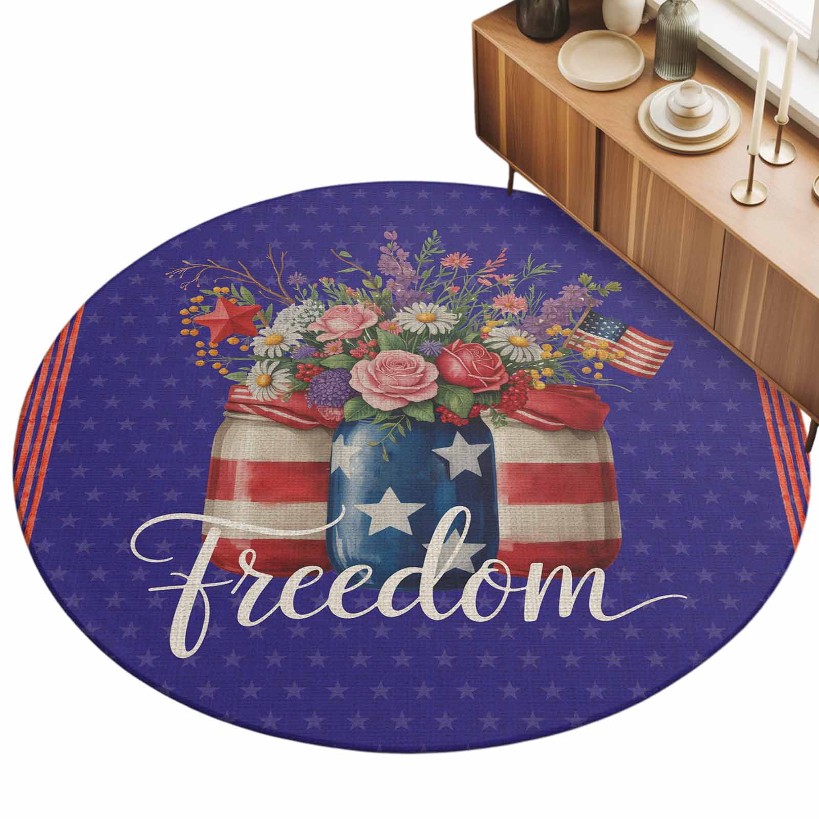 8ft Round Rug Independence Day Area Rugs for Living Room Bedroom ...