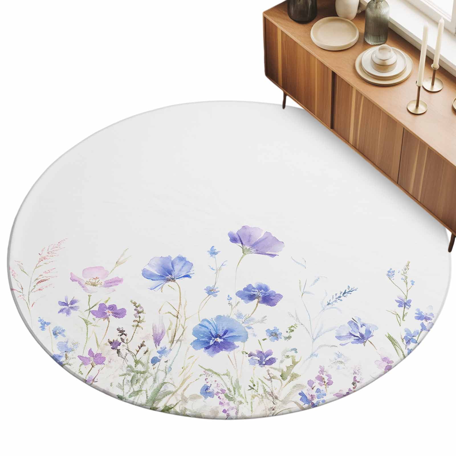 8ft Round Rug Lavender Flowers Area Rugs for Living Room Bedroom ...