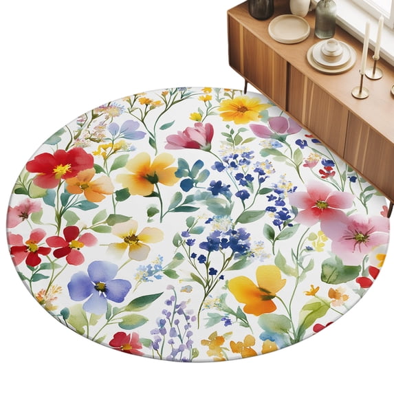 8ft Round Rug Leaf Flower Area Rugs for Living Room Bedroom Washable ...