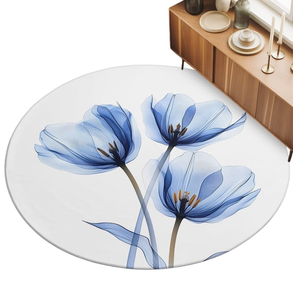 8ft Round Rug Light Blue Tulip Area Rugs for Living Room Bedroom ...