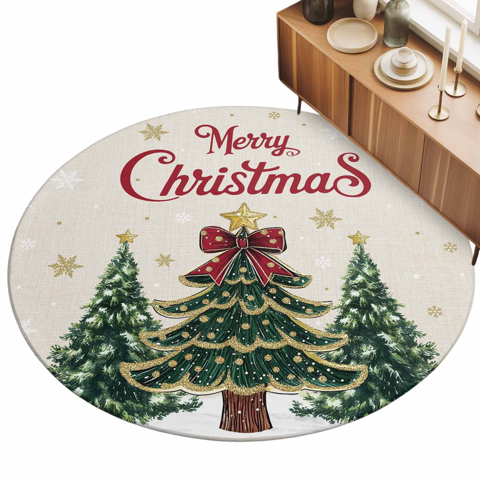 8ft Round Rug Merry Christmas Area Rugs for Living Room Bedroom ...