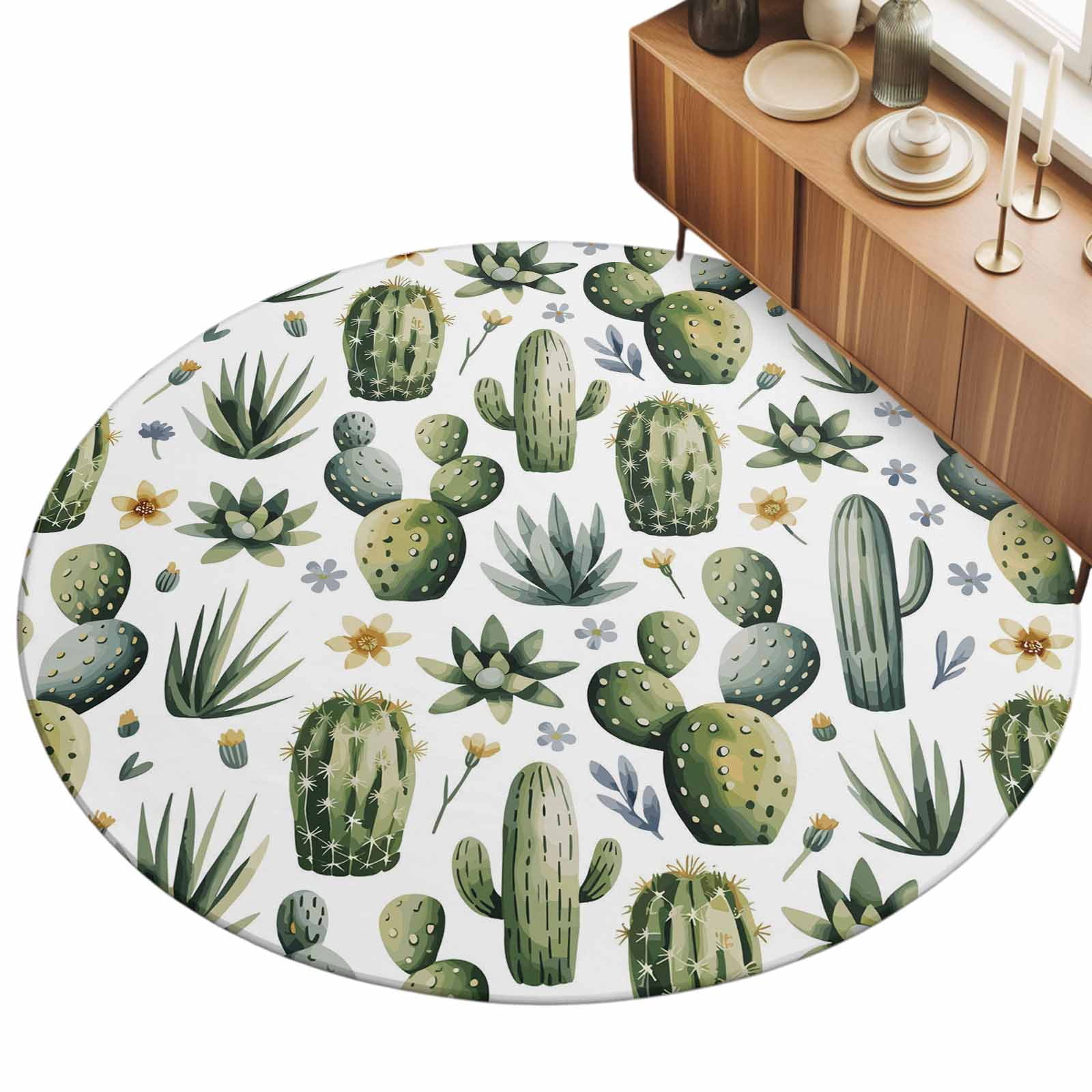 8ft Round Rug Modern Cactus Area Rugs for Living Room Bedroom Washable ...