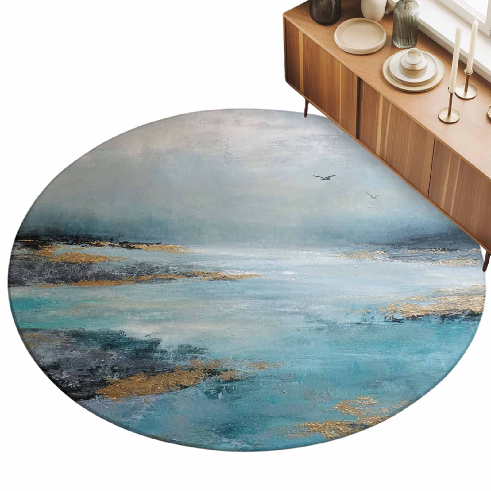 8ft Round Rug Modern Oil Painting Area Rugs for Living Room Bedroom ...