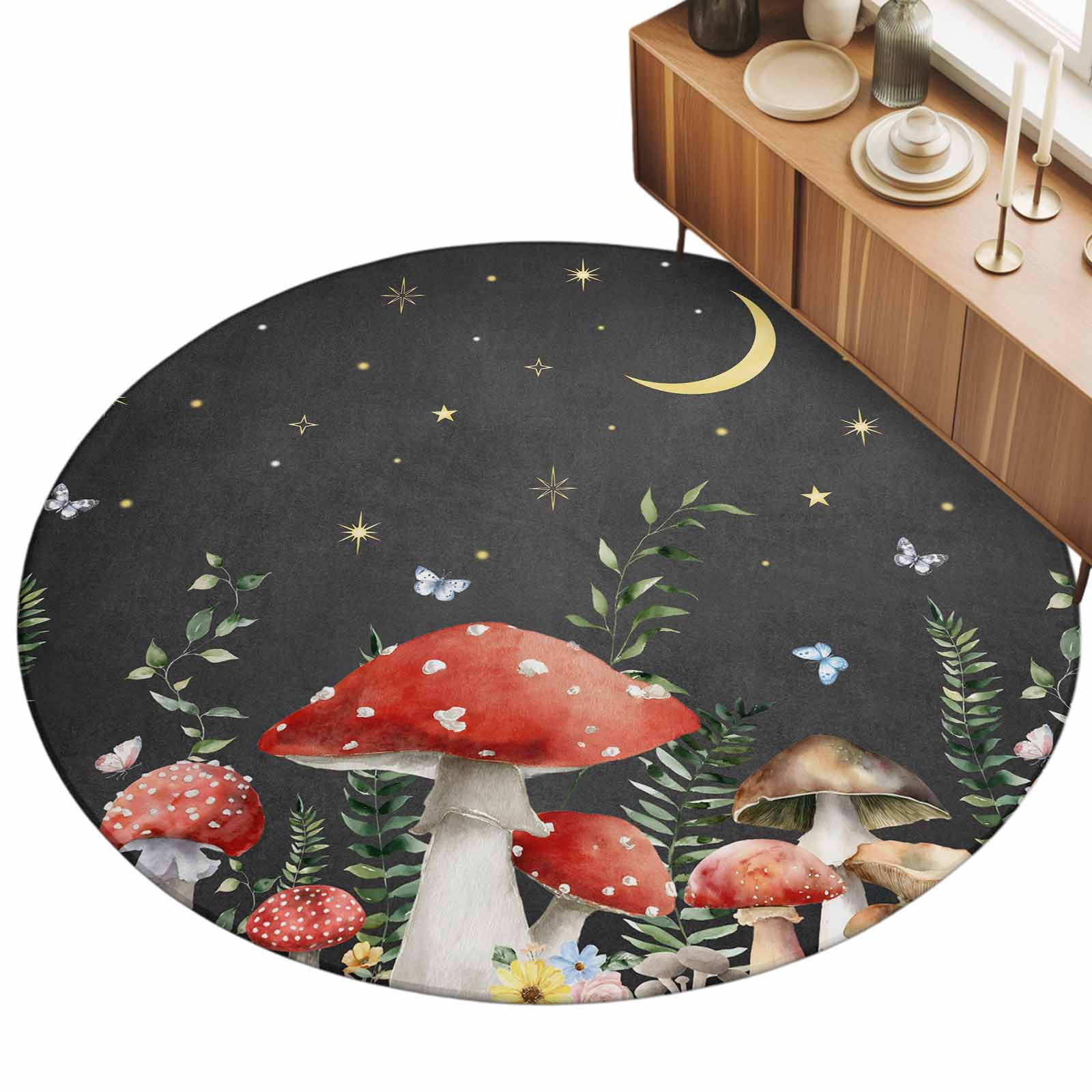 8ft Round Rug Mushroom Area Rugs for Living Room Bedroom Washable Non ...