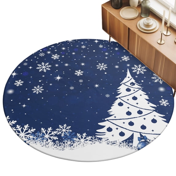 8ft Round Rug Navy Blue Christmas Area Rugs for Living Room Bedroom ...
