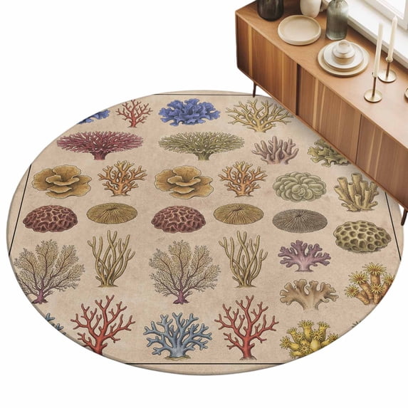 8ft Round Rug Ocean Plants Area Rugs for Living Room Bedroom Washable ...