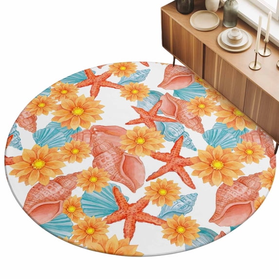 8ft Round Rug Ocean Starfish Area Rugs for Living Room Bedroom Washable ...
