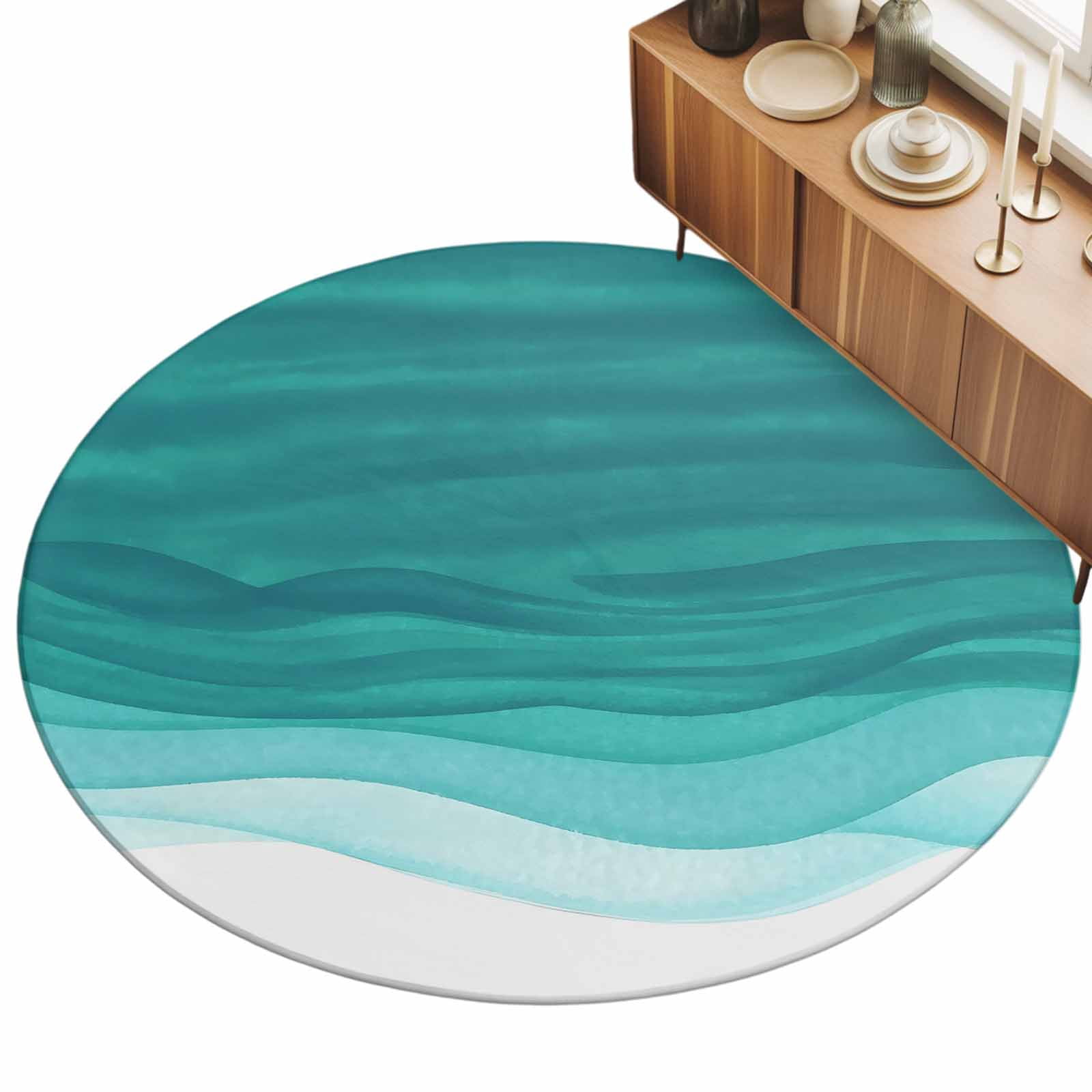 8ft Round Rug Ombre Turquoise Waves Area Rugs for Living Room Bedroom ...