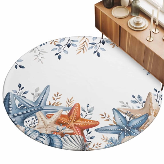8ft Round Rug Orange Blue Starfish Coastal Area Rugs for Living Room ...