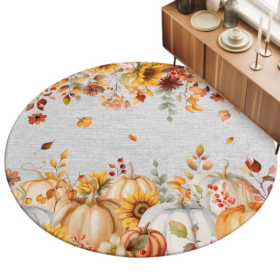 8ft Round Rug Orange Fall Area Rugs for Living Room Bedroom Washable ...