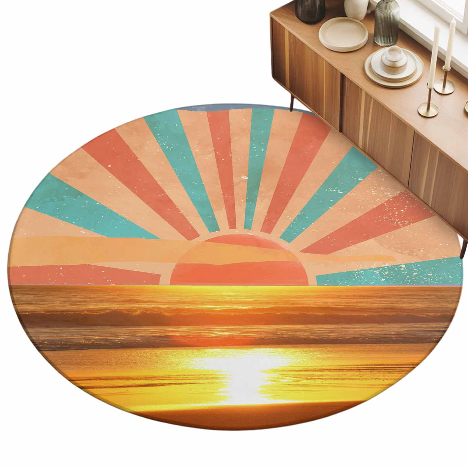 8ft Round Rug Orange Sunset Area Rugs for Living Room Bedroom Washable ...