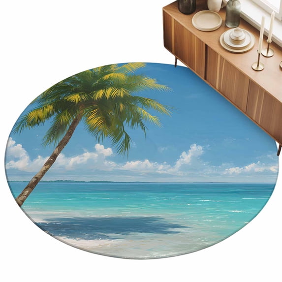 8ft Round Rug Palm Trees Area Rugs for Living Room Bedroom Washable Non ...